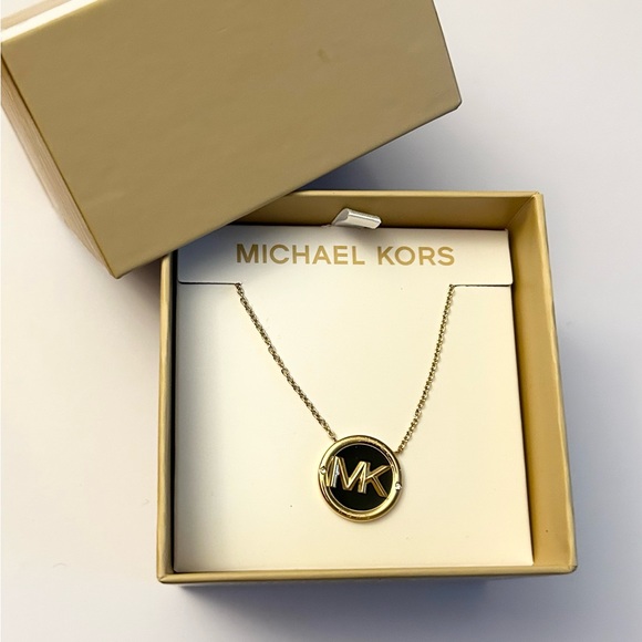 Michael Kors | Jewelry | Michael Kors Mk Pendant Necklace Black Gold ...
